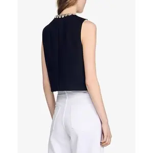 Sandro Sleeveless Jewel-neck Wool Jacket