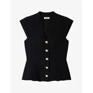 Sandro Buttoned Peplum Woven Top - Black
