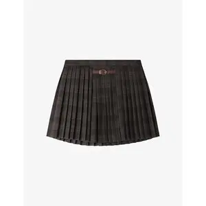Sandro Checked Pleated Mini Skirt - Dark Grey