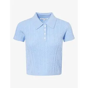 Good American The Micro Cable-knit Merino Wool Polo Top - Sky
