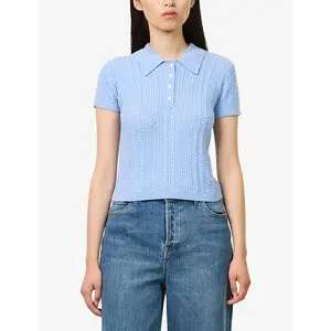 Good American The Micro Cable-knit Merino Wool Polo Top