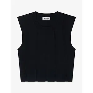 Sandro Cropped Ribbed Knit Top - Black