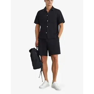 REISS Weaver Short-sleeved Woven Shirt - Navy