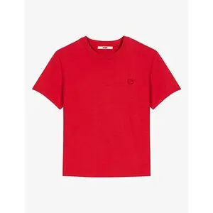 Maje Logo-embroide Relaxed-fit Cotton-jersey T-shirt - Red