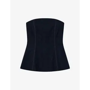 OMNES Etta Strapless Linen-blend Top - Navy