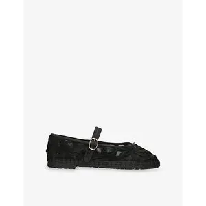 FLABELUS Pierre Lace Velvet Ballet Flats - Black