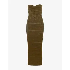 House Of Cb Strapless Maxi Dress - Olive Lurex