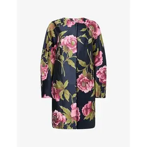 Carolina Herrera Floral Print Satin Cocoon Coat