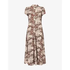 ME+EM Botanical Print Stretch-jersey Midi Dress - Brown Multi