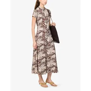 ME+EM Botanical Print Stretch-jersey Midi Dress - Brown Multi