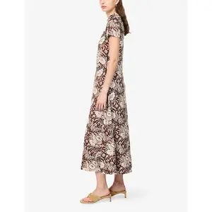 ME+EM Botanical Print Stretch-jersey Midi Dress - Brown Multi