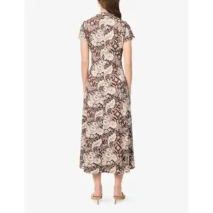 ME+EM Botanical Print Stretch-jersey Midi Dress - Brown Multi