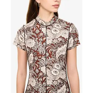 ME+EM Botanical Print Stretch-jersey Midi Dress - Brown Multi