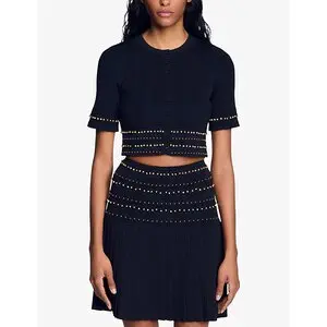 Sandro Cropped Bead-embellished Knitted Cardigan - Black