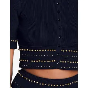 Sandro Cropped Bead-embellished Knitted Cardigan - Black