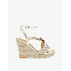 Carvela Eleganza Faux-leather Wedge Sandals With Embellishments - Gold