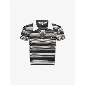 THE COUTURE CLUB Striped Jersey Polo Top