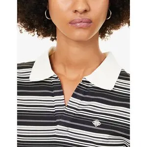 THE COUTURE CLUB Striped Jersey Polo Top