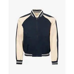 Valentino Garavani Contrast-stripe Zip-up Cotton Bomber Jacket - Navy