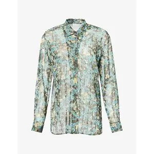 Dries Van Noten Floral-print Pleated Woven Shirt - Sky
