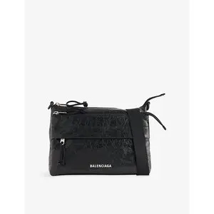 Balenciaga Explorer Double Pouch Leather Messenger Bag - Black
