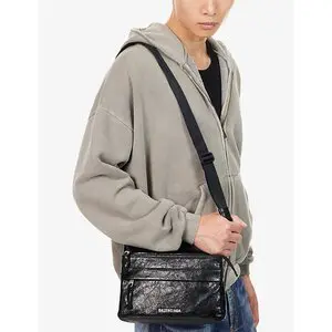 Balenciaga Explorer Double Pouch Leather Messenger Bag - Black