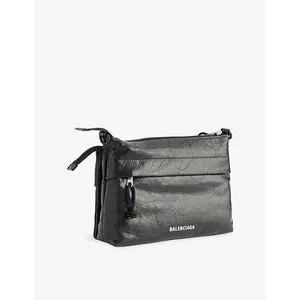 Balenciaga Explorer Double Pouch Leather Messenger Bag - Black