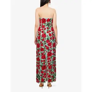 LA FUORI Strapless Embellished Floral Maxi Dress