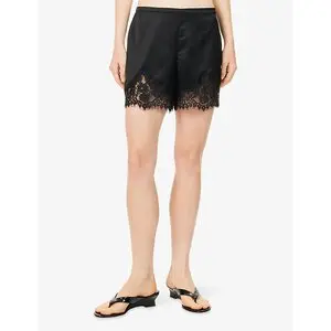 REFORMATION Lace-trim Satin Shorts - Black
