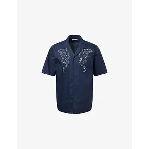 Dries Van Noten Short-sleeve Embroidered Cotton Shirt - Navy