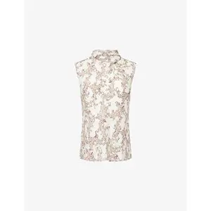 ME+EM Floral-print Sleeveless Silk Top - Light Cream/multi