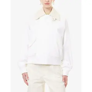 Bottega Veneta Cotton Bomber Jacket With Intrecciato Leather Collar