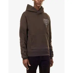 Amiri Lasso Embroidered Cotton-blend Hoody - Husk