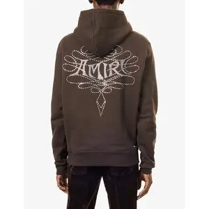 Amiri Lasso Embroidered Cotton-blend Hoody - Husk