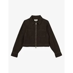 REISS Lotta Cropped Denim Jacket - Dark Grape
