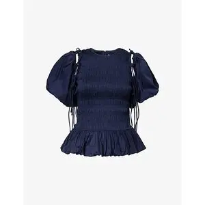 DAMSON MADDER Becca Shirred Cotton Blouse - Navy