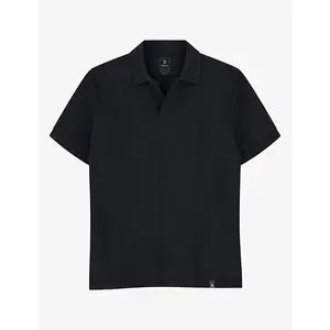 Boggi Milano Open-collar Stretch Cotton-blend Polo - Black