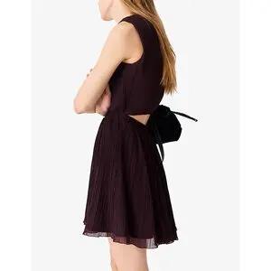 Maje Pleated V-neck Mini Dress - Eggplant