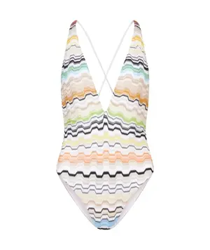 Missoni V-Neck Cross-Back Knitted Swimsuit Smsnp-multicolor