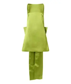 SELF-PORTRAIT Bow Round-neck Sleeveless Satin Mini Dress - Green