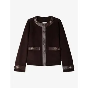 Sandro Buckle-embellished Leather-trimmed Wool-blend Jacket - Brown