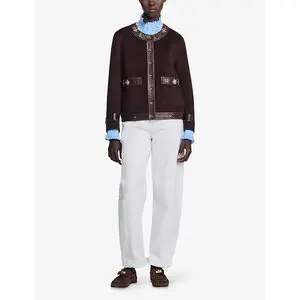 Sandro Buckle-embellished Leather-trimmed Wool-blend Jacket