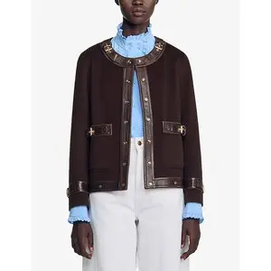 Sandro Buckle-embellished Leather-trimmed Wool-blend Jacket