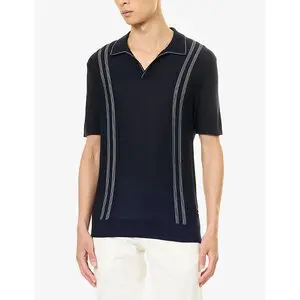 Orlebar Brown Horton Contrast-stripe Silk-blend Polo Shirt - Night Iris/white Sand