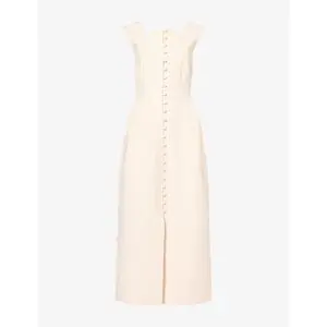 Mona Alshebil Sleeveless Button-front Crepe Maxi Dress - Beige