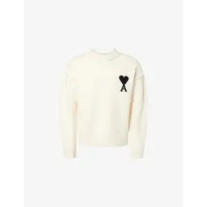 AMI Paris Logo-knit Wool Jumper - Ecru/noir