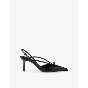 Prada Brushed Leather Slingback High Heel Court Shoes With Bow Detailing - Black
