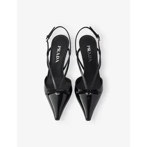 Prada Brushed Leather Slingback High Heel Court Shoes With Bow Detailing - Black
