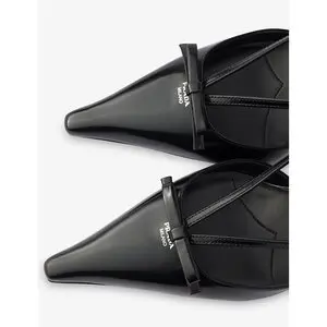 Prada Brushed Leather Slingback High Heel Court Shoes With Bow Detailing - Black