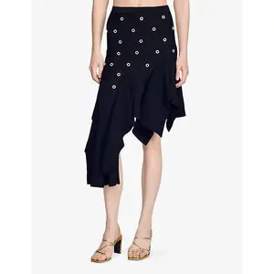 Sandro Asymmetric Studded Knitted Mini Skirt